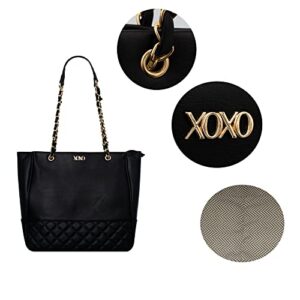 XOXO Women's Black Vegan Leather Tote Bag With Chain Handle