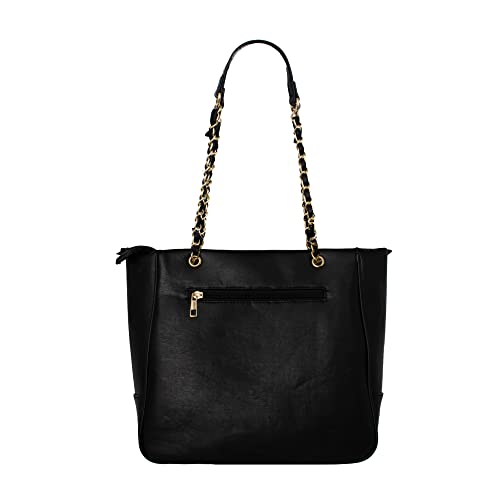 XOXO Women's Black Vegan Leather Tote Bag With Chain Handle