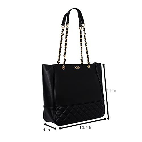 XOXO Women's Black Vegan Leather Tote Bag With Chain Handle