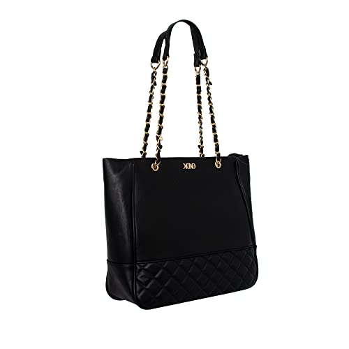 XOXO Women's Black Vegan Leather Tote Bag With Chain Handle