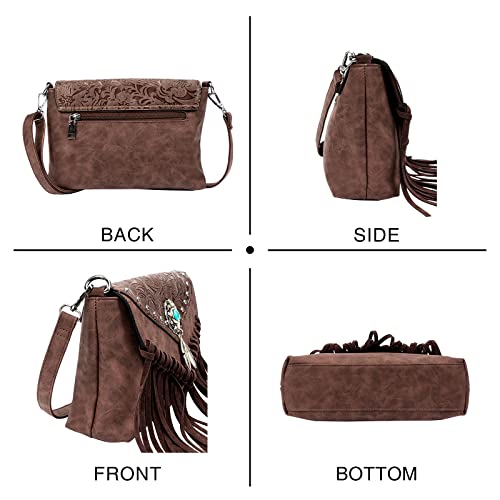 LAVAWA Small Crossbody Bags for Women Crossbody Handbag Fringe Purse Tassel Shoulder Bag Turquoise Concho Wallet