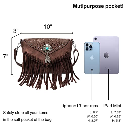 LAVAWA Small Crossbody Bags for Women Crossbody Handbag Fringe Purse Tassel Shoulder Bag Turquoise Concho Wallet