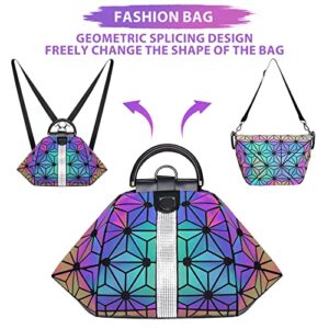 chosping Geometric Luminous Purse Holographic Reflective Handbags Women's Fashion Backpack (Diamond)