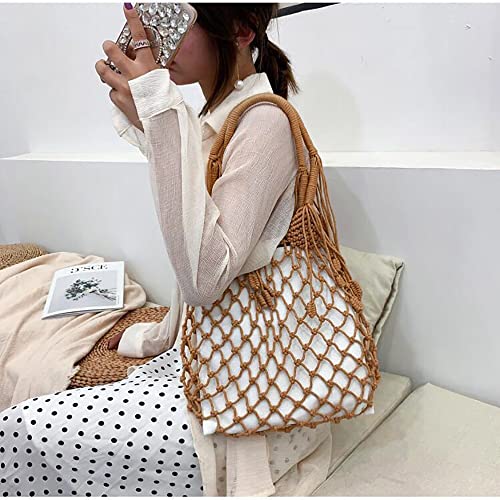 JBRUN Womens Hand-woven Straw Shoulder Bag Beach Bag Tote Braided Handbag Summer Hobo Bag Travel Bag (A)