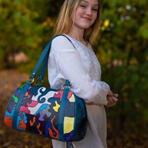 Women's Hand Painted Genuine Leather Handbag - Shoulder Bag - Hobo, by Evi's Bags. Unique, Large, Handmade Purse - Satchel - Tote. Wearable Art - Puzzle Piece Bag, Multicolor