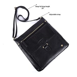 LEDERBUCK Shirley Large Soft Real Leather Crossbody handbag-Triple Zip Premium Sling Crossover Shoulder Bag for Women (Black)