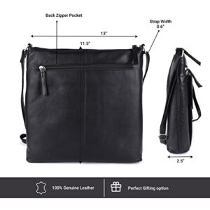 LEDERBUCK Shirley Large Soft Real Leather Crossbody handbag-Triple Zip Premium Sling Crossover Shoulder Bag for Women (Black)