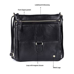 LEDERBUCK Shirley Large Soft Real Leather Crossbody handbag-Triple Zip Premium Sling Crossover Shoulder Bag for Women (Black)