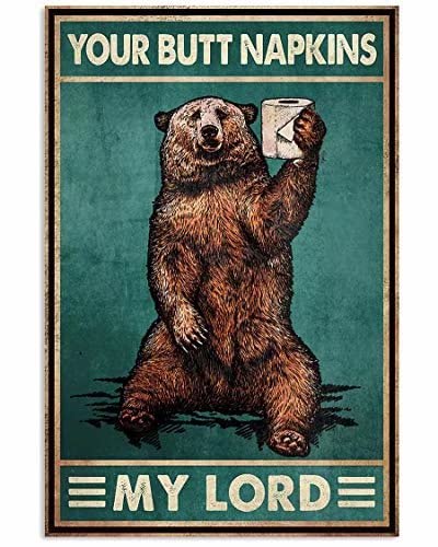 Bear Metal Tin Sign Brown Bear And Toilet Paper Funny Poster Cafe Living Room Kitchen Bathroom Home Art Wall Decor Plaque Gift