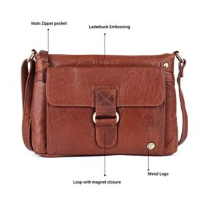 LEDERBUCK Lucy Small Soft Leather Sling Crossbody Handbags- Double Zip Premium Sling Crossover Shoulder Bag for Women (Cognac)