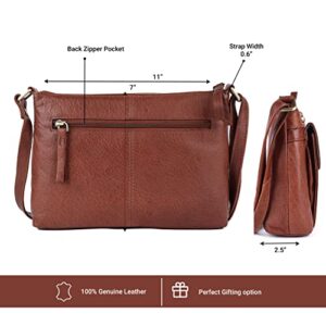 LEDERBUCK Lucy Small Soft Leather Sling Crossbody Handbags- Double Zip Premium Sling Crossover Shoulder Bag for Women (Cognac)