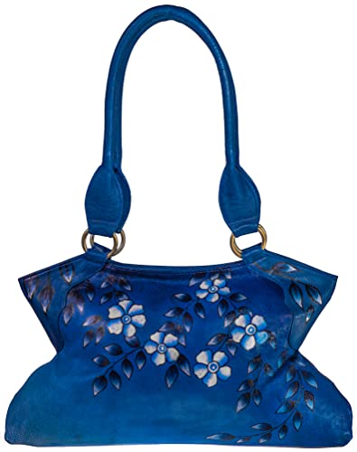 Evi's Bags Women's Hand Painted Genuine Leather Handbag - Shoulder Bag - Hobo, by Evi's Bags. Unique, Large, Handmade Purse - Satchel - Tote. Wearable Art - “Midnight BlueIn Bag, Blue, White, Black