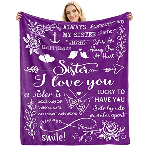 Sisters Gifts from Sister Birthday Gifts for Sister Blanket Christmas Valentines Mothers Day Big Sister Purple Gifts for Her Sister in Law Soft Warm Throws Blanket