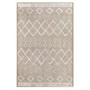 Antep Rugs Alfombras Non-Skid (Non-Slip) 2x3 Rubber Back Bohemian Distressed Moroccan Boho Low Pile Profile Indoor Area Rug (Beige, 2' x 3')