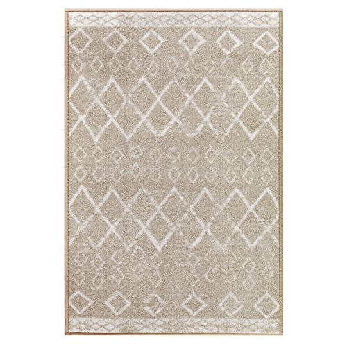 Antep Rugs Alfombras Non-Skid (Non-Slip) 2x3 Rubber Back Bohemian Distressed Moroccan Boho Low Pile Profile Indoor Area Rug (Beige, 2' x 3')