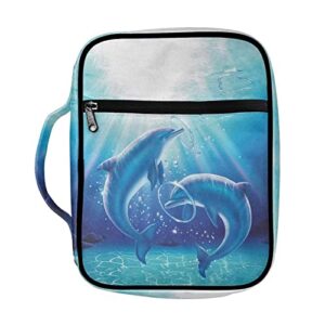 yexiatodo blue cute dolphin bible covers for women girls bible case large bible bag purse crossbody shoulder backpack with handle bible tote bag zipper pocket bible cover for bible study