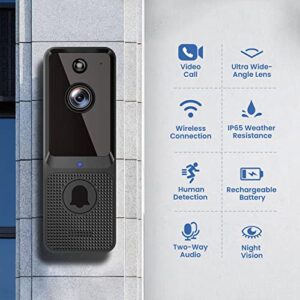 EKEN Wireless Doorbell Camera with Chime Smart Video Doorbell Camera with Motion Detector | Cloud Storage | HD Live Image | 2-Way Audio | Night Vision | 2.4G WiFi | 100% Wire-Free for iOS & Android