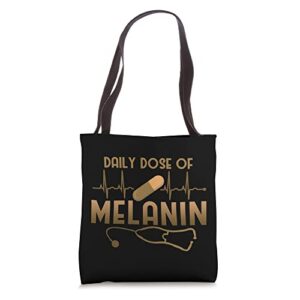 black nurse heartbeat daily dose of melanin african american tote bag