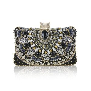 bestyrocly black clutch purses for women and rhinestone beaded bag evening handbag for bride