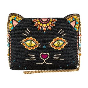 mary frances purrsuasian beaded sugar skull cat crossbody clutch handbag, black