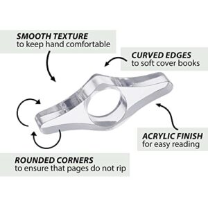 Book Page Holder for Reading, Clear Acrylic Spreader with Thumb or Finger Ring, Active Reader Bookmark, Compact and Portable for Paperback or Hardcovers (Medium (0.85in/21.5mm))