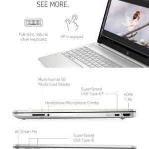 HP 15.6 Inch Laptop, Intel Iris Xe Graphics, 11th Generation Intel Core Processor, 8 GB RAM, 256 GB SSD, Windows 11 Home (15-dy2024nr, Natural silver)