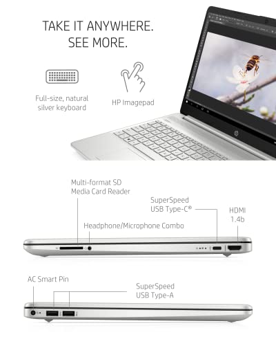 HP 15.6 Inch Laptop, Intel Iris Xe Graphics, 11th Generation Intel Core Processor, 8 GB RAM, 256 GB SSD, Windows 11 Home (15-dy2024nr, Natural silver)