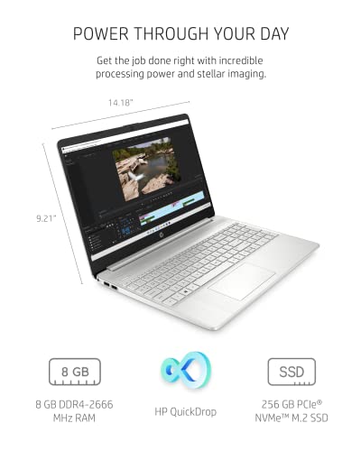 HP 15.6 Inch Laptop, Intel Iris Xe Graphics, 11th Generation Intel Core Processor, 8 GB RAM, 256 GB SSD, Windows 11 Home (15-dy2024nr, Natural silver)