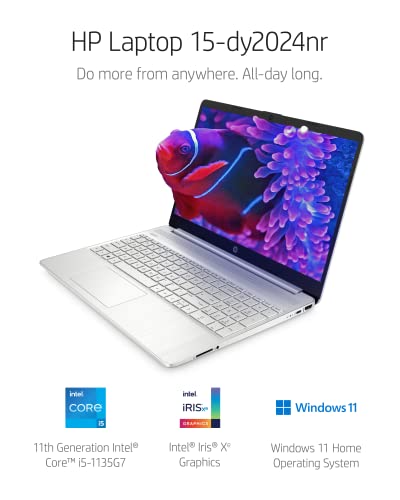 HP 15.6 Inch Laptop, Intel Iris Xe Graphics, 11th Generation Intel Core Processor, 8 GB RAM, 256 GB SSD, Windows 11 Home (15-dy2024nr, Natural silver)