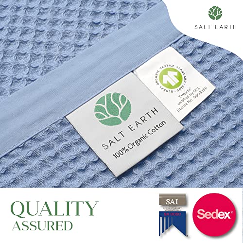 Salt Earth 100% Organic Cotton Throw Blanket 55"x60" Waffle Blanket for Couch, Bed, Sofa, Living Room and Home Decor Lightweight & All Season Use Easy to wash, Nature and Skin Friendly (Blue)