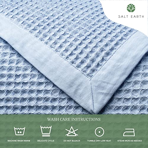 Salt Earth 100% Organic Cotton Throw Blanket 55"x60" Waffle Blanket for Couch, Bed, Sofa, Living Room and Home Decor Lightweight & All Season Use Easy to wash, Nature and Skin Friendly (Blue)