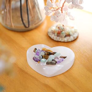 Halukakah Crystals and Healing Stones Selenite Moroccan Recharging Bowl Fengshui Cleansing Refresh Crystal Natural Gemstone Heart Shape 2.4"(6cm)