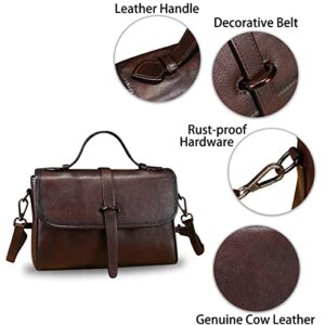 Genuine Leather Satchel Crossbody Bags for Women Handmade Vintage Top Handle Handbags Purse (Coffee)