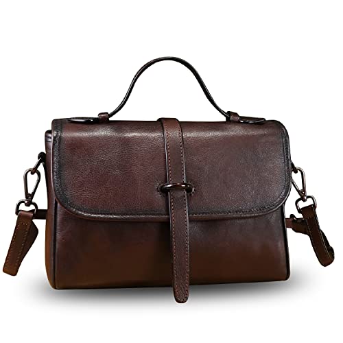 Genuine Leather Satchel Crossbody Bags for Women Handmade Vintage Top Handle Handbags Purse (Coffee)