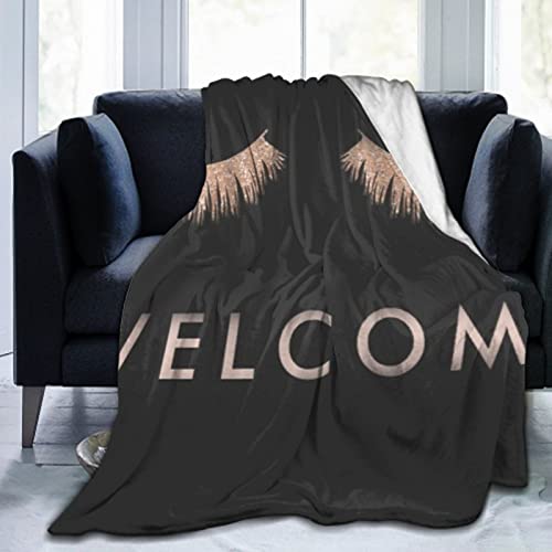 Super Soft Warm Cozy Throw Blanket Lightweight Flannel Wearable Blanket for Bed Couch Sofa Chair Home Decor, Stylish Black Rose Gold Eyelashes Welcome, 50"x40"