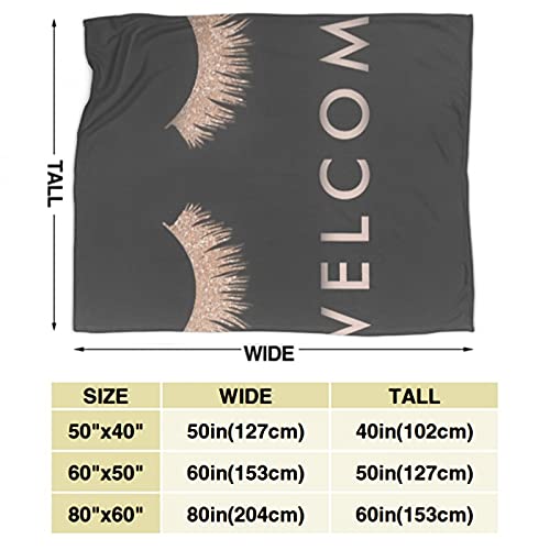 Super Soft Warm Cozy Throw Blanket Lightweight Flannel Wearable Blanket for Bed Couch Sofa Chair Home Decor, Stylish Black Rose Gold Eyelashes Welcome, 50"x40"