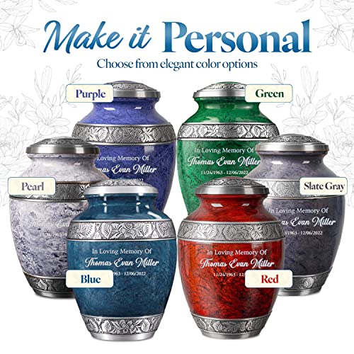 Personalized Cremation Urn for Adult Human Ashes - Custom Engraved Name Large Handcrafted Funeral Memorial with Striking Blue Design (Aluminum - 10 Inch Height x 7 Inch Width)