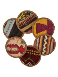 kilim fabric coaster set 6 pieces, authentic turkish kilim, unique fabric, handmade, each set unique/no set same