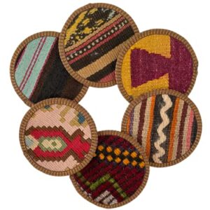 Kilim Fabric Coaster Set 6 Pieces, Authentic Turkish Kilim, Unique Fabric, Handmade, Each Set Unique/No Set Same