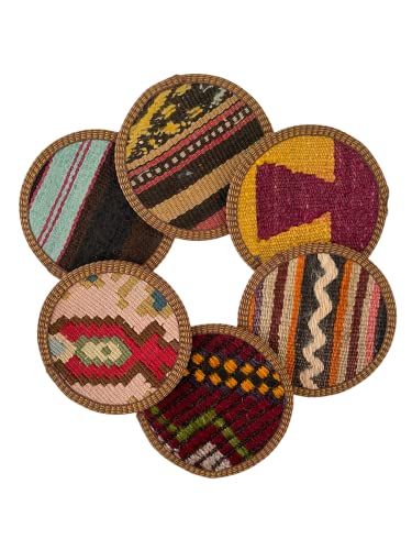 Kilim Fabric Coaster Set 6 Pieces, Authentic Turkish Kilim, Unique Fabric, Handmade, Each Set Unique/No Set Same