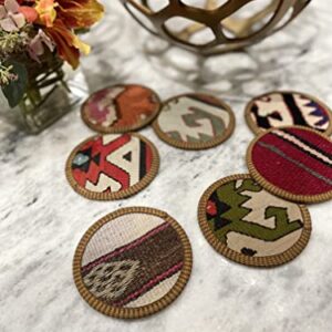 Kilim Fabric Coaster Set 6 Pieces, Authentic Turkish Kilim, Unique Fabric, Handmade, Each Set Unique/No Set Same