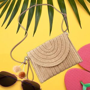 Konikit Straw Shoulder Bag for Women Hand-woven Summer Straw Crossbody Bag Beach Wallet khaki