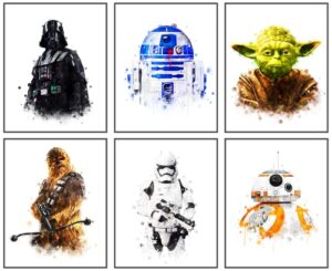 ht life star wars posters for walls star wars poster watercolor prints set of 6 unframed (8”x10”) kids room decor star wars wall art darth vader yoda bedroom living bathroom decor