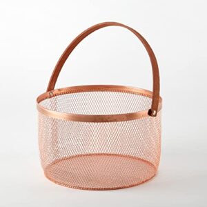 urban shop decorative rose gold round wire storage basket with handle, 10″w x 6″h