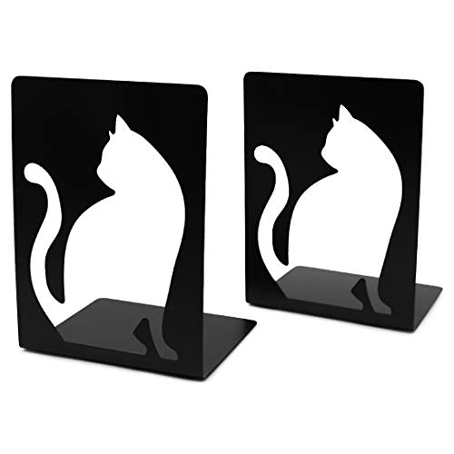 Unique Hollow Out Design Cat Bookends Student Book Ends Metal Office Desk School Library Decoration Bookshelf Book Organizer for Christmas Birthday Gift