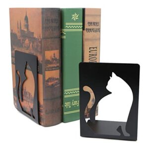 Unique Hollow Out Design Cat Bookends Student Book Ends Metal Office Desk School Library Decoration Bookshelf Book Organizer for Christmas Birthday Gift