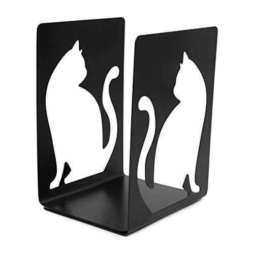 Unique Hollow Out Design Cat Bookends Student Book Ends Metal Office Desk School Library Decoration Bookshelf Book Organizer for Christmas Birthday Gift