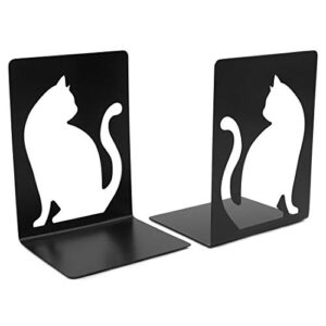 Unique Hollow Out Design Cat Bookends Student Book Ends Metal Office Desk School Library Decoration Bookshelf Book Organizer for Christmas Birthday Gift