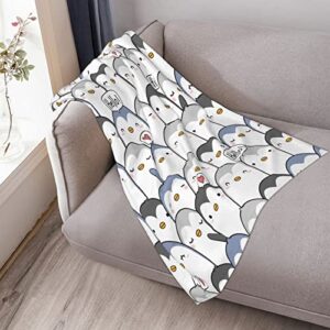 Cute Penguin Greeting Flannel Fleece Blanket Super Soft Cozy Plush Blankets Lightweight Microfiber Throw Blanket for Couch Sofa Bed