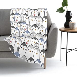 Cute Penguin Greeting Flannel Fleece Blanket Super Soft Cozy Plush Blankets Lightweight Microfiber Throw Blanket for Couch Sofa Bed